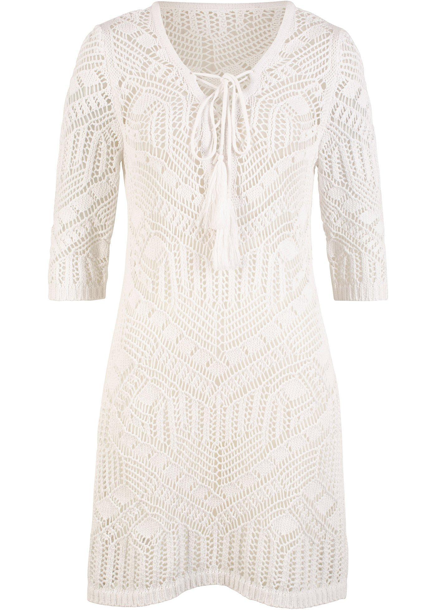 Luftiges Strandkleid aus modischem Häkelstrick - weiß