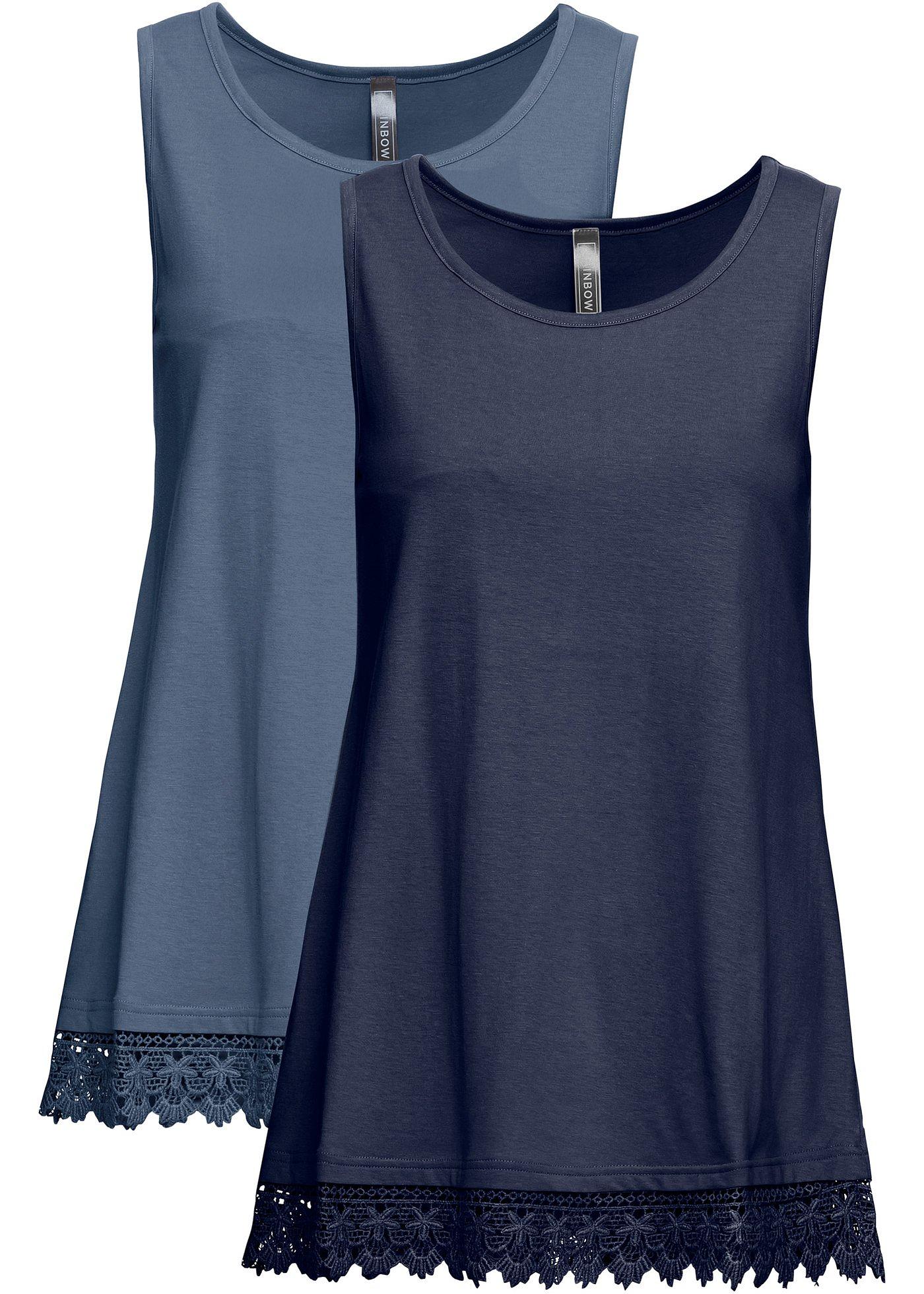 Vielseitig kombinierbar: Schöne Tops im 2er Pack - jeansblau + dunkelblau