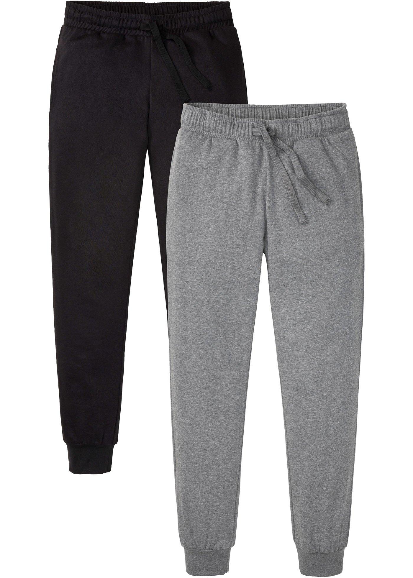 Bequeme Jogginghosen Mit Bündchen Am Saum Grau Meliert Schwarz