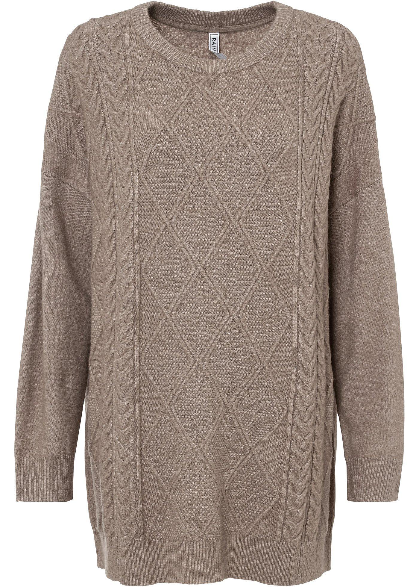 Lässiger Oversize-Pullover mit schönem Zopfmuster - taupe meliert