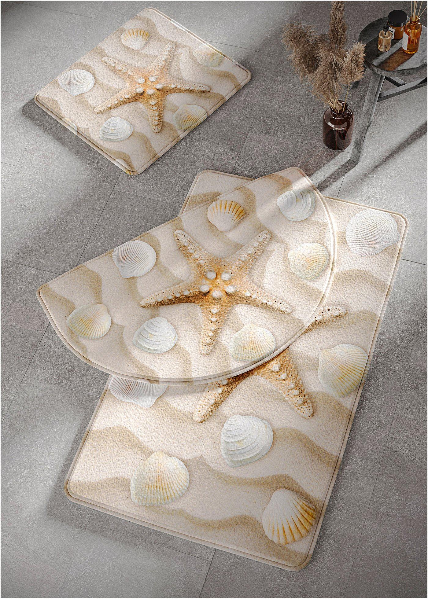 Badematte mit fotorealistischem Druck für pures Strand-Feeling - creme