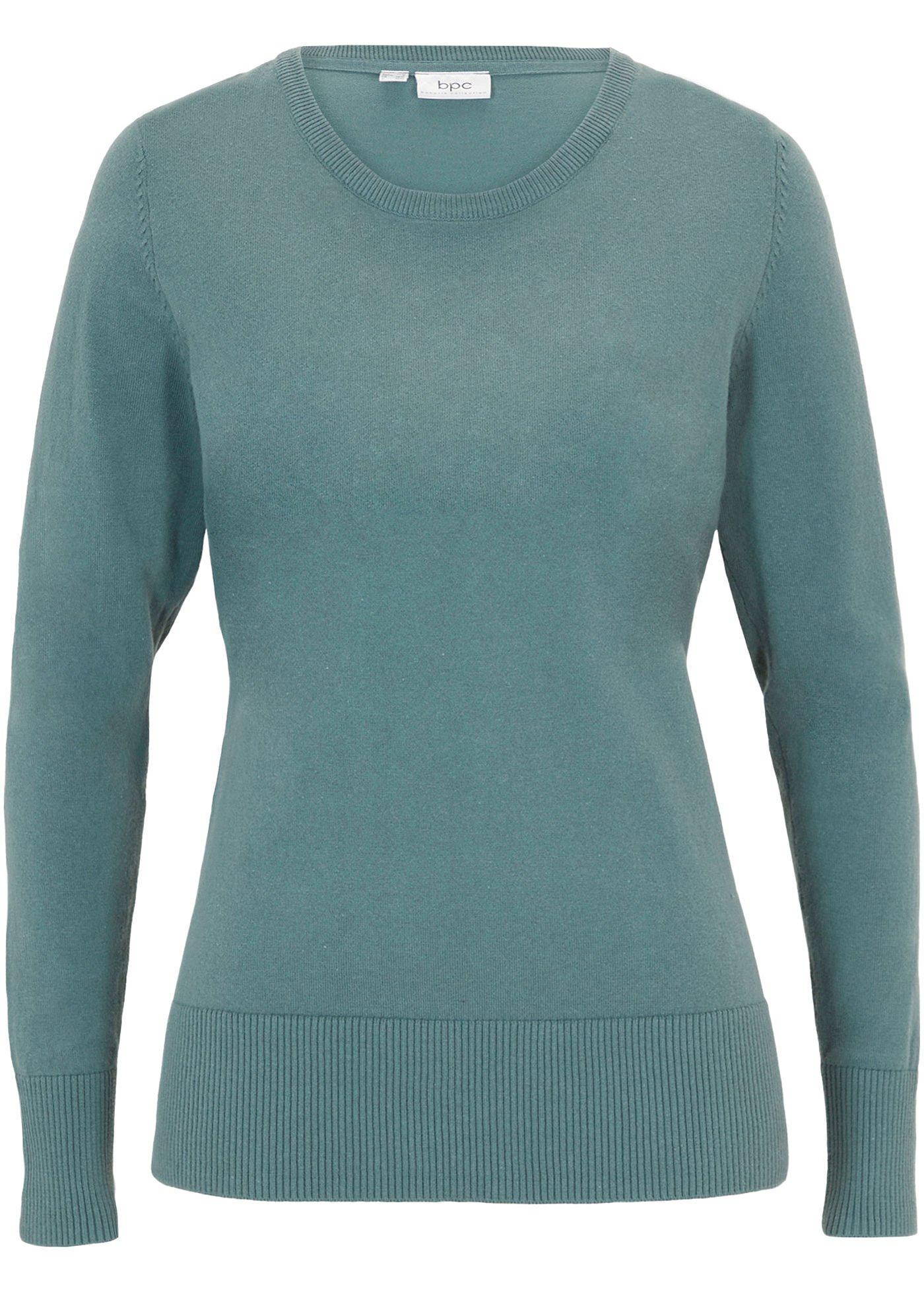 Vielfach kombinierbarer Basic Pullover mir recycelter Baumwolle - graugrün