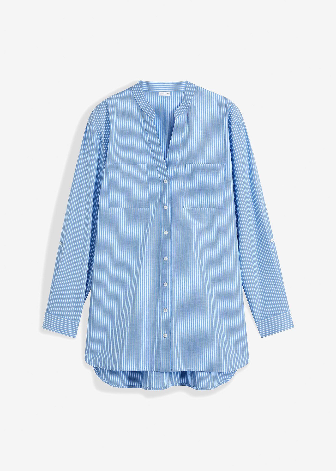 länger geschnittene Bluse im sommerlichen Streifendesign - mittelblau ...