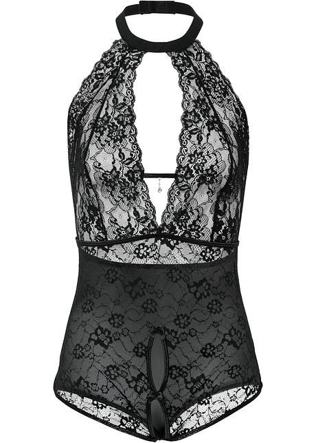 Reizvoller Stringbody ouvert mit sinnlicher Spitze - schwarz