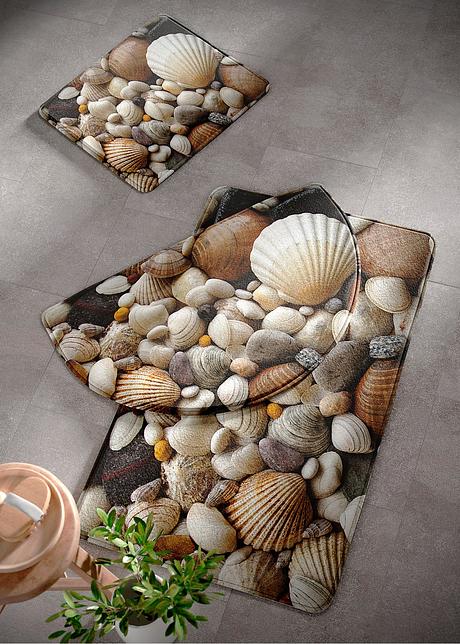 Badematte mit Stein- und Muschelmotiv, Memory Schaum - natur