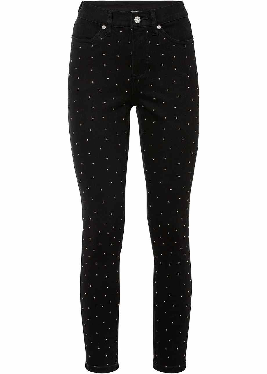 Modische Stretch-Jeans mit stylischer Strassapplikation. - schwarz denim