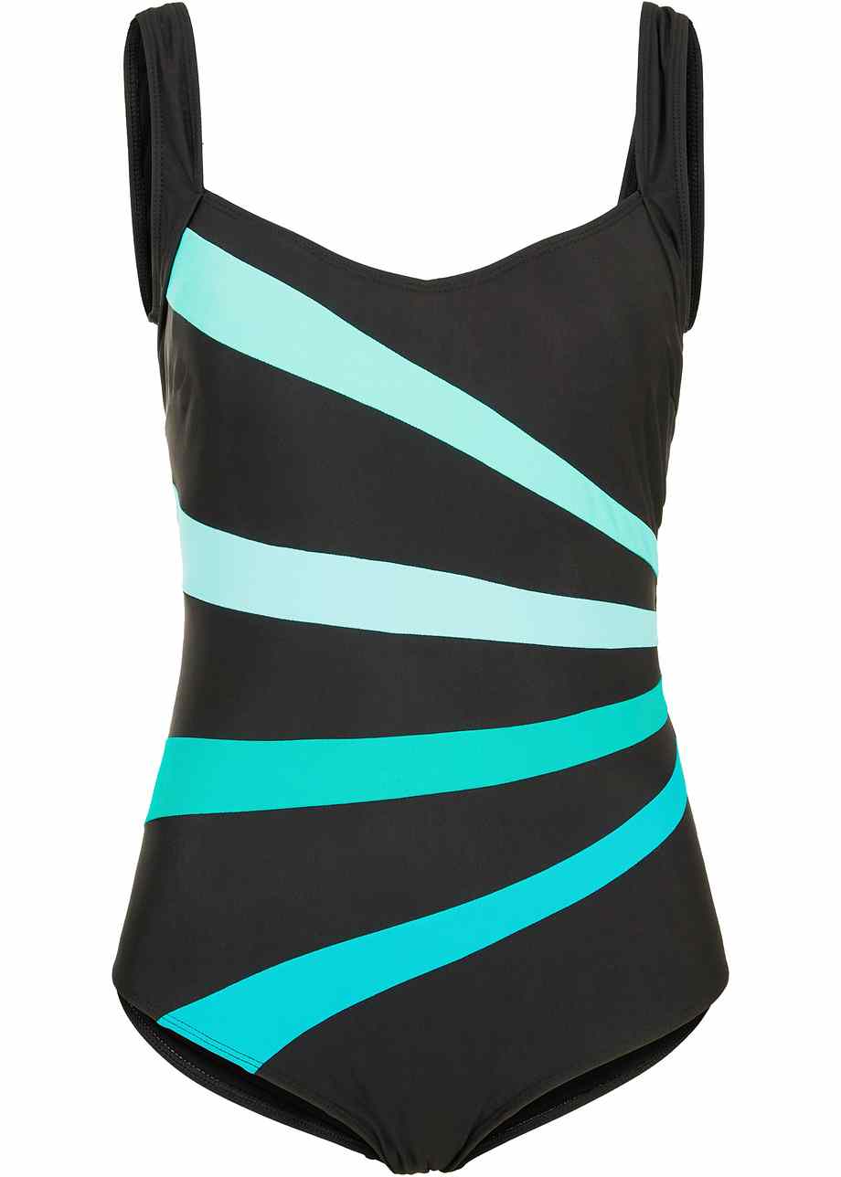 Figurformender Shape Badeanzug starke Formkraft - schwarz/grün gestreift