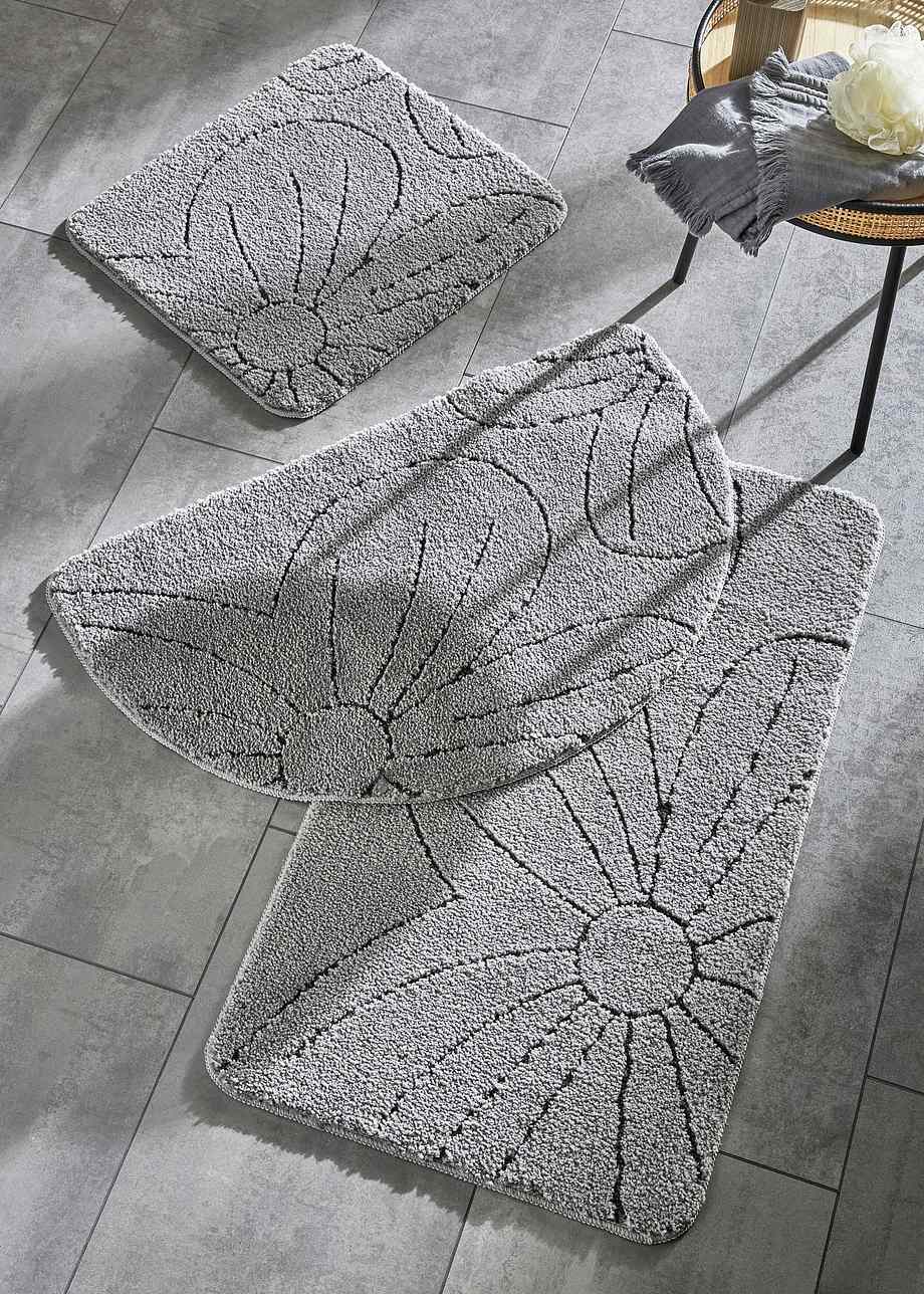 Getuftete Badematte mit Blumen Motiv - grau